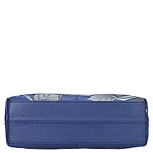 Anna by Anuschka Women's Genuine Leather Medium Crossbody Handbag, Hand Painted Exterior, Romantic Rose Blue