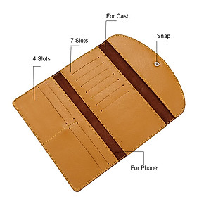ZHSH Vintage Look Genuine Leather Long Bifold Wallet, Unsex Slim Checkbook Credit Card Purse for Women and men (Rose Red)