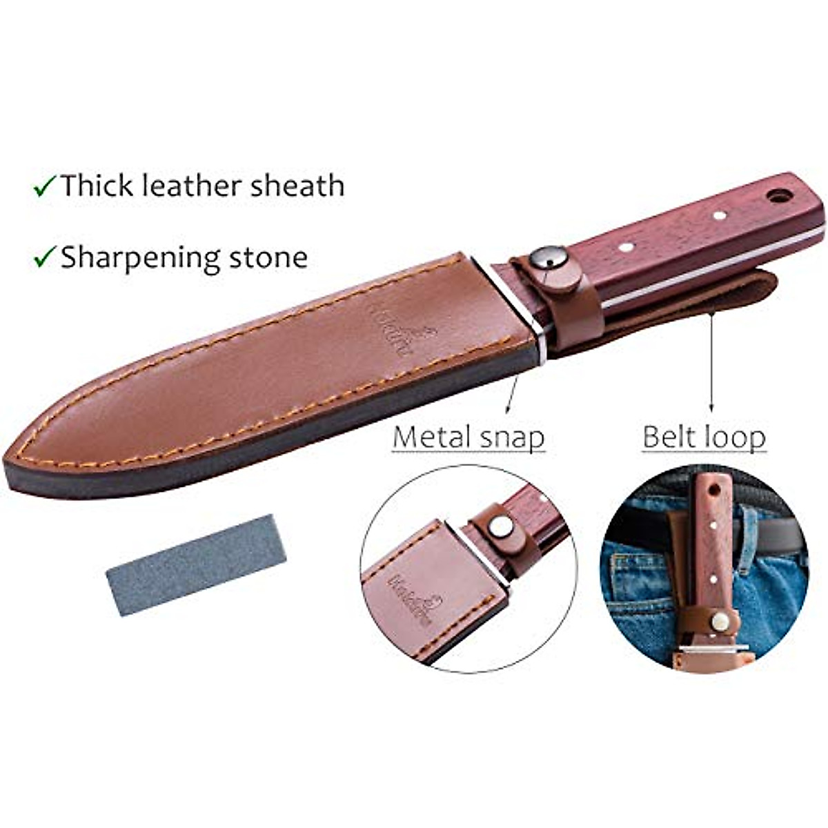 HOKURU Hori Hori Knife - Landscaping, Digging, Weeding, Cutting, Planting Gardening Tool With Leather Sheath, Stainless Steel Blade and Sharpening Stone