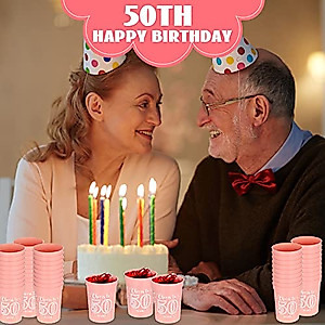 Nuenen 40 Pack 40th 50th 60th 70th Birthday Cups Birthday Stadium Cups Birthday Decorations for Men Birthday Party Favors Rose Gold Party Cups for Birthday Decorations Party Favors, 8 oz (50th)