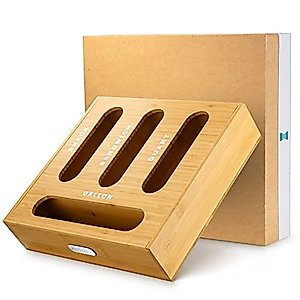 Bamboo Ziplock Bag Organizer for Drawer - Kitchen Food Storage Bag Organizer, Wooden Snack & Sandwich Baggie Organizer, ziplock bag storage organizer for kitchen drawer, bamboo sandwich bag organizer