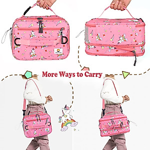 CaCTOUR Insulated Lunch Bag,Expandable Kids Lunch Box,Double Zipper & Lunch Bag Kids with Strap,Lightweight Reusable Lunch Tote Bag for Boys Girls,Meal Containers for School/Picnic (Unicorn)