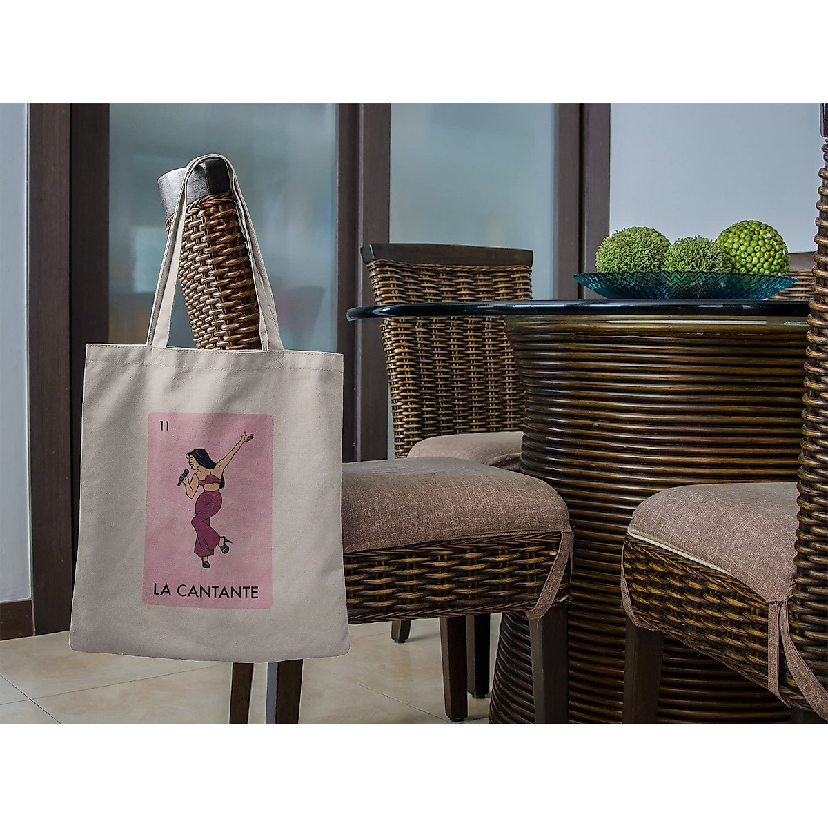 Pop Threads La Cantante Singer Mexican Lottery Funny Parody Tejano Music Black 15x15 inches Large Canvas Tote Bag