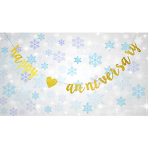 Happy Anniversary Glitter Banner, Bridal Shower, Engagement, Bachelorette,Wedding Announcement Party Photo Props(Gold)