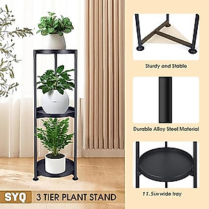 3 Tier Plant Stand Indoor Outdoor 34'' Extra-Tall Metal Plant Stands for Potted Plants Multiple Tiered Plant Shelf Vertical Black Iron Planter Rack Large Flower Pot Holder Table for Patio Corner