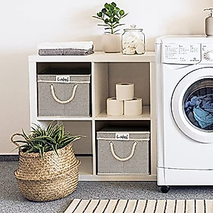 LoforHoney Home Bundle- Storage Bins with Lids Light Gray XLarge 2-Pack, Storage Bins with Cotton Rope Handles Light Gray Large 2-Pack