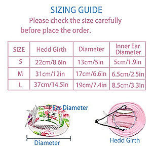 YAODHAOD Pet Round Brim Princess Cap Visor Hat Dog Outdoor Mesh Porous Breathable Sun Protection Cap with Ear Holes and Adjustable Chin Strap for Small Dogs Pug Chihuahua Shih Tzu (Flowers, M)