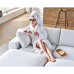 PaPaJet Modular Sectional Sofa, 38 Inches Down Filled Sofa Couch, Middle Seat, Comfy Couch for Living Room, White Linen