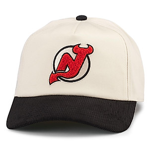 AMERICAN NEEDLE New Jersey Devils NHL Burnett Adjustable Snapback Baseball Hat, Cream/Black (23020A-NJD-CRBK)