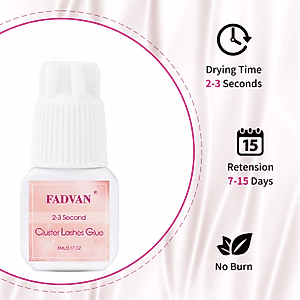 FADVAN Black Individual Cluster Lash Extension Glue, Sensitive Eyelash Adhesive, Long Lasting, No Fume No Irritation, Waterproof, Self Application, for Personal Use
