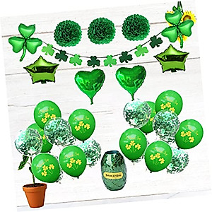 jojofuny 1 Set white ballons white balloons st patricks day balloons irish carnival latex balloons paper garland burlap banner balloons kit emulsion decorate pompom four leaf props