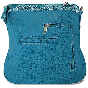 Western Style Butterfly Tooled Leather Women Purse Cross Body Handbag Concealed Carry Single Shoulder Bag (Turquoise)