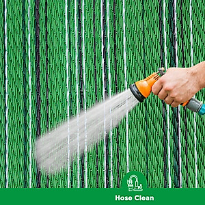 TAKSHA Rolled Outdoor 4X6 ft Striped Fade Resistant Easy Cleaning Plastic Straw Reversible Small Area Rug for Camping Backyard Patio Porch Picnic Travel, Green Rangoli