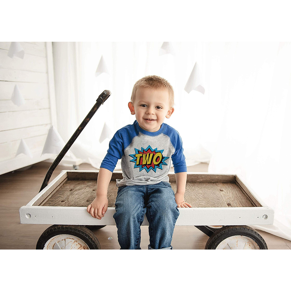 7 ate 9 Apparel Boy's Birthday Two 2 Second 2nd Superhero Blue Raglan 2T