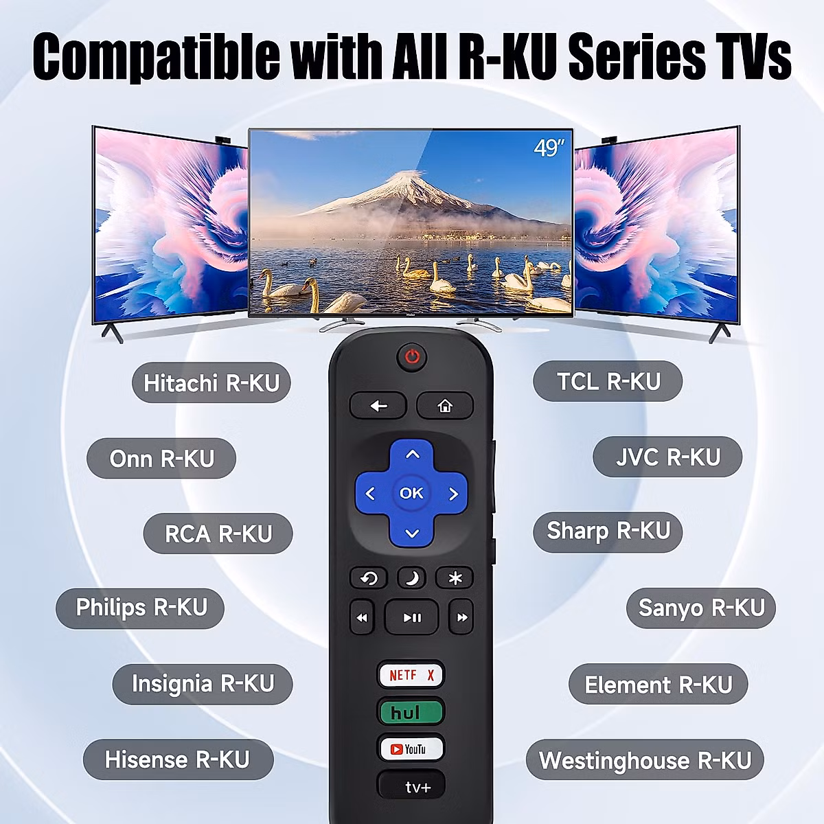 maqsai New Remote Control for R-KU -TV,Compatible TCL R-KU/Hisense R-KU/Onn R-KU/Sharp R-KU/Element R-KU/Westinghouse R-KU/Philips R-KU/Insignia R-KU/Jvc R-KU/RCA Smart TVs 【Pack of 2】