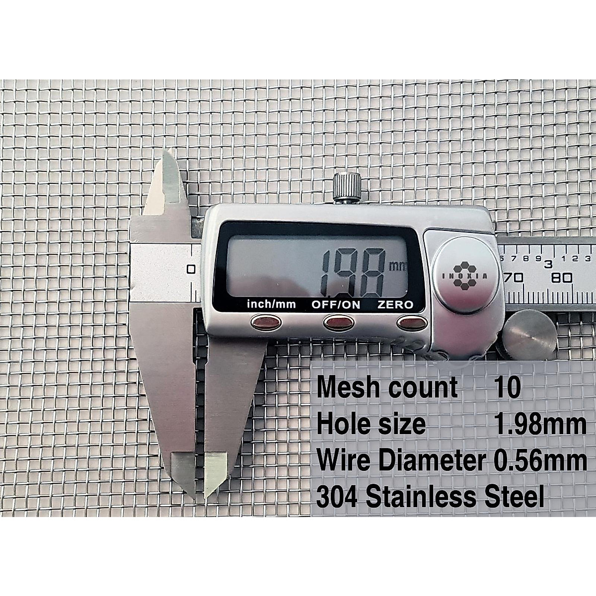 Woven Wire Mesh, 10 mesh (Stainless Steel 304L) – 1.2mm Aperture – by Inoxia Cut Size: Sample