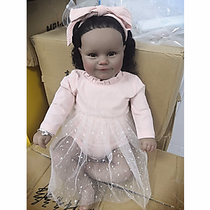 Angelbaby Reborn Real Life Baby Dolls 24inch Soft Silicone Realistic Weighted Dark Brown Skin Newborn Reborn Toddler Girl Doll Detailed Toys for Children Gifts