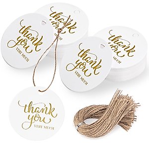 VGOODALL 120PCS Thank You Gift Tags, Round Gift Tags 2 Inch Paper Tags with String Circle Labels for Birthday Baby Shower