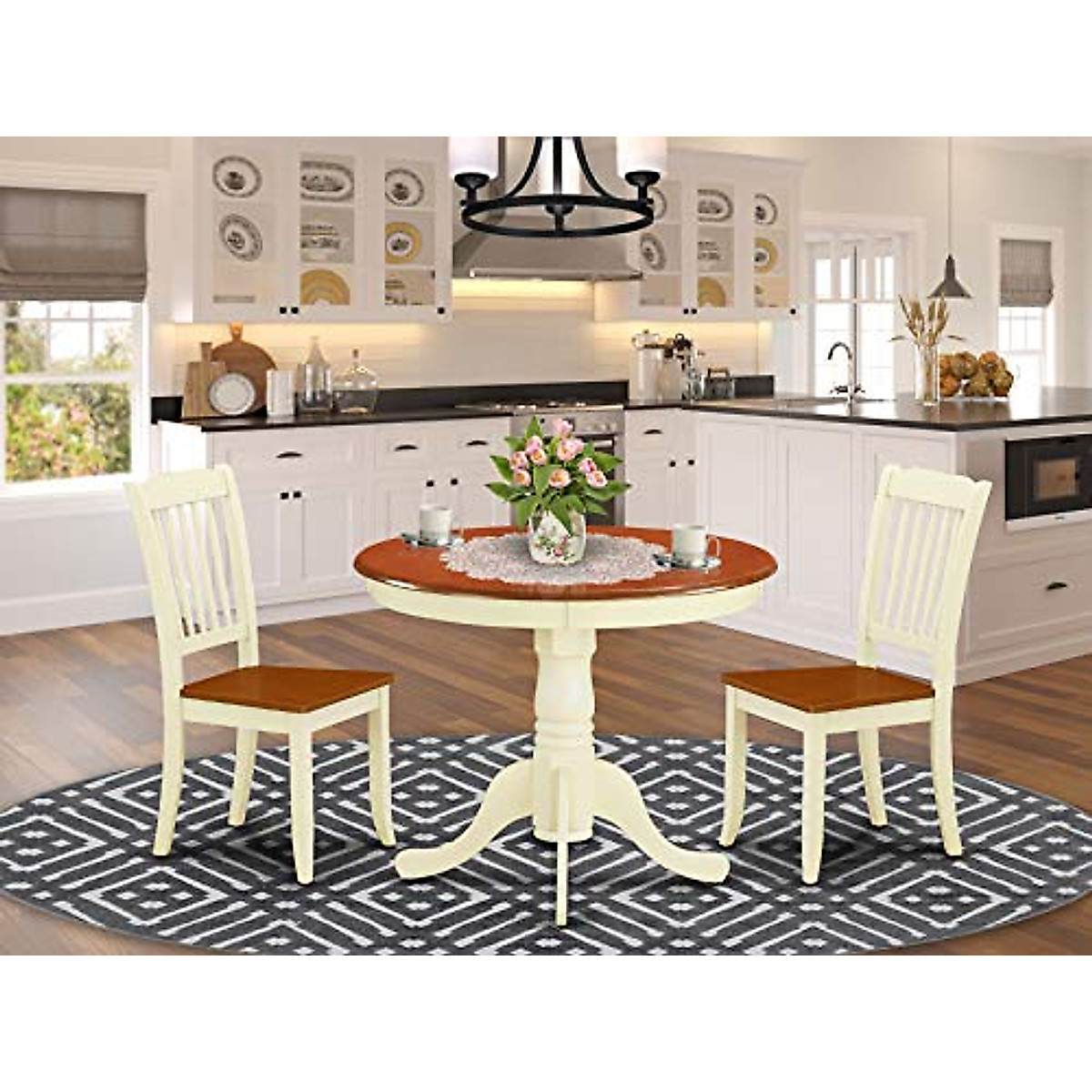 East West Furniture ANDA3-BMK-W Dining Room Table Set, 3-Pieces