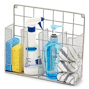 EZOWare Wall and Cabinet Door Mount Kitchen Wrap Organizer Rack Holder For Organizing Food Storage Bags, Aluminum Foil, Plastic Wrap, Wax Paper, Metal Silver