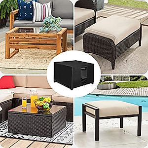 OutdoorLines Outdoor Waterproof Patio Ottoman Covers - Square UV-Proof Patio Side Table Cover Windproof Heavy-Duty Furniture Covering Protector 25L x 25W x 17H Inch, Black