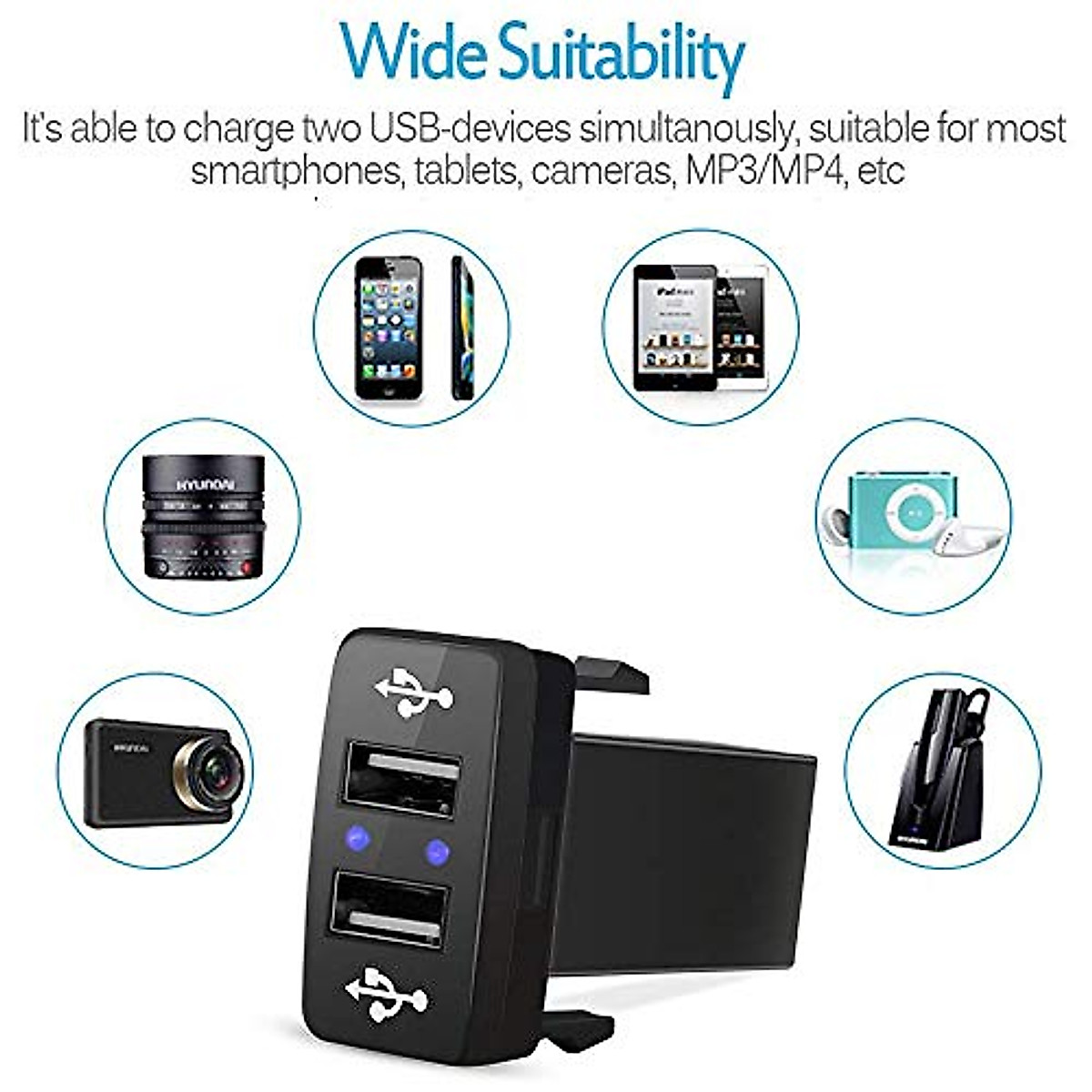 MNJ Motor Dual Car USB Power Socket for Smart Phone PDA iPad iPhone 2 Port Charger Replacement Compatible with Toyota 2.1A Quick Charge