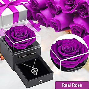 Preserved Real Purple Rose Gifts for Mom with I Love You Necklace 100 languages - Gifts Idea on Mother's Day, Valentine's Day, Birthday, Anniversary, Thanksgiving, Christmas from Daughter or Son