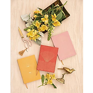 DesignWorks Ink Suede Cloth Hardcover Journal Notebook with Lined Pages, Ribbon Bookmark, and Storage Pocket for Work, Writing, Journaling - Dusty Pink Journal with Gold Radiant Rainbow Design 5.75" x 8.125"