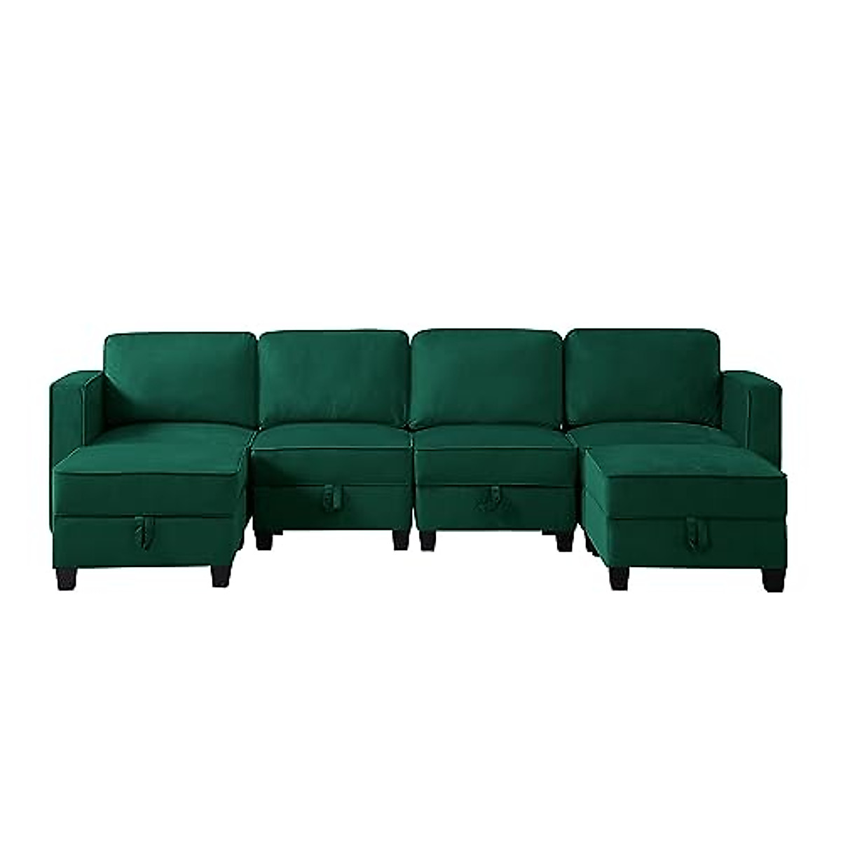 Lepfun 116'' Modular Sectional, U-Shaped Velvet, Minimalist Convertible Modern 6-Seat Couch with Chaise Ottomans Living Room Sofa Sets for Office Apartment (Green)