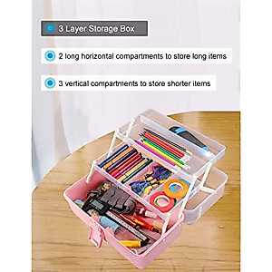 Pink Craft Box Art Box 3-Layer Plastic Portable Storage Box with Handle, Nail Sewing Organizer, Pink Toolbox, Hair Supplies Storage Box