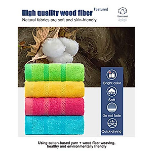 MEMRUI Wood Fiber Kids Towels + Stripe Hand Towels Set