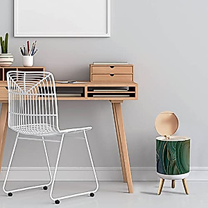 Small Trash Can with Lid Agate Marble Fluid Abstract Gold Stripe Texture Green Marble Agate 7 Liter Round Garbage Can Elasticity Press Cover Lid Wastebasket for Kitchen Bathroom Office 1.8 Gallon