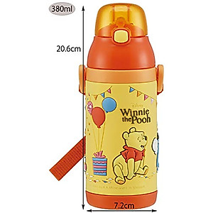 Skater SSPV4 Stainless Steel Children's Water Bottle, 12.8 fl oz (380 ml), Straw Drinking, 3D, Winnie the Pooh, Disney