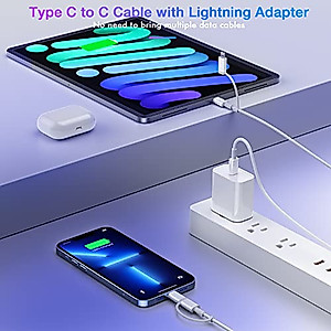 6 FT iPad Charger with Lightning to USB C Adapter, [Apple MFi Certified] iPad Charger +USB C to C Cable +USB C to iOS Adapter, USB C Female to Lightning Male Adapter for iPad/iPad Air/iPad Mini/iPhone