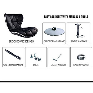 Leader Shell Back Bar Stools Set of 2, Adjustable Bar Stool with Back, Swivel Barstools (Black)