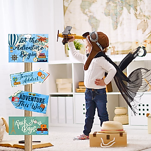 20 Pcs Travel Themed Party Decorations Set Let The Adventure Begin Sign Signs Bon Voyage for Birthday Baby Shower Decorations, 11 x 8 Inch, 5 Inch
