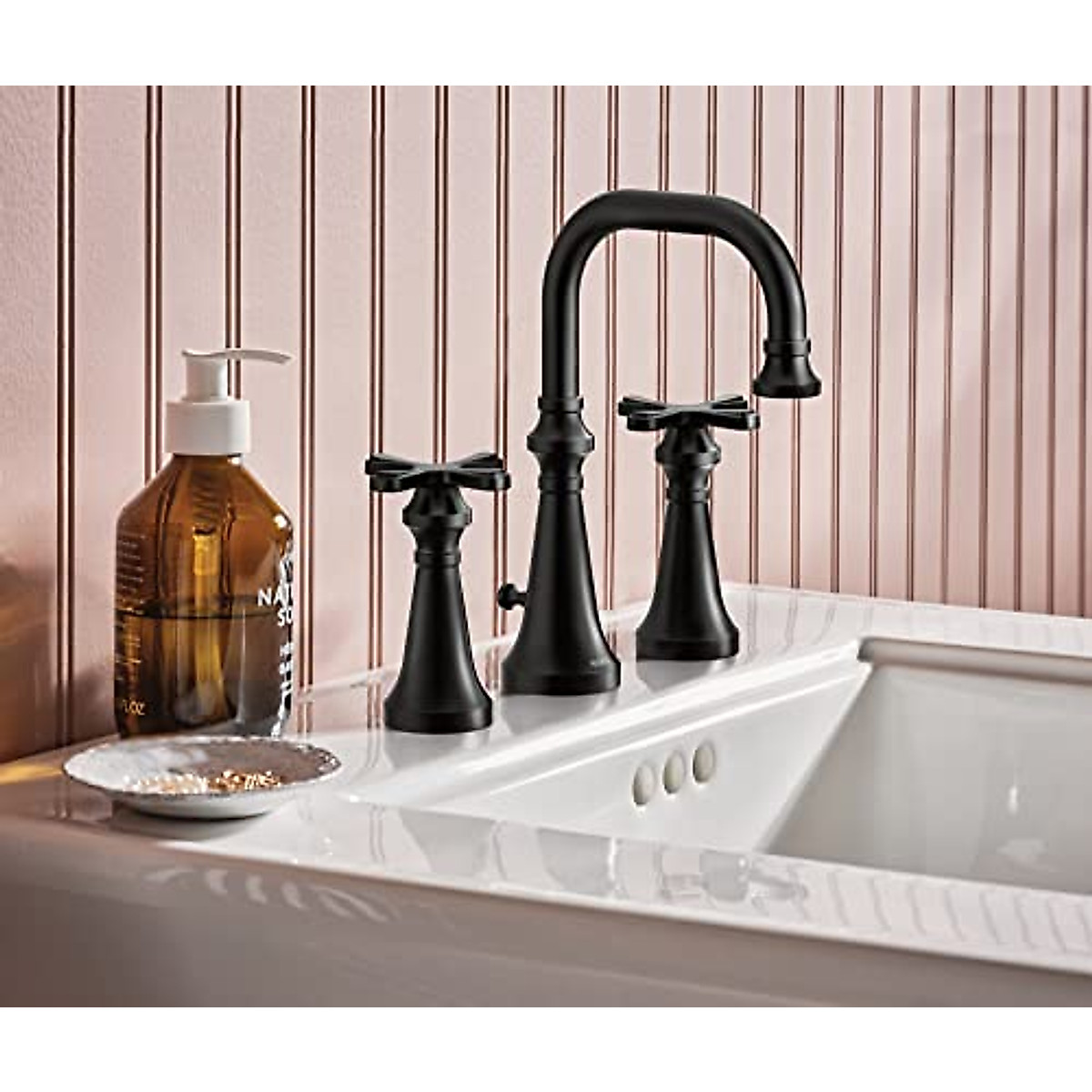 Moen TS44103BL Colinet Traditional Two Widespread High-Arc Bathroom Faucet with Cross Handles Valve Required, Matte Black