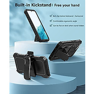 FNTCASE for Samsung Galaxy S22 Protective Case: Military Grade Protection Rugged Anti-Drop Case with Belt-Clip Holster & Kickstand - Full Shockproof Sturdy Durable Bumper Textured Cell Phone Cover
