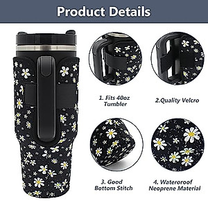 Xumbtvs 40oz Tumbler Sleeve, Reusable Neoprene Insulator Sleeve for Stanley 40oz Cup, Accessories for Stanley 40oz Tumbler with Handle(Daisy)