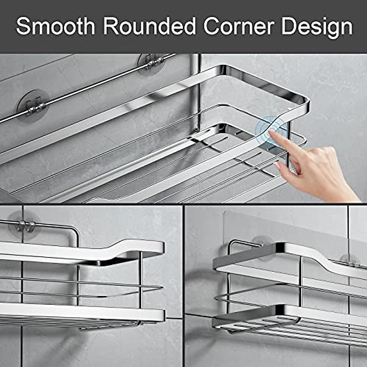 stusgo Shower Shelf for Inside Shower, Adhesive Shower Caddy with Soap Dish Holder with Hooks, No Drilling Shower Shelves Bathroom Shower Storage, Stainless Steel Shower Organizer Wall Mount, 3 Pack