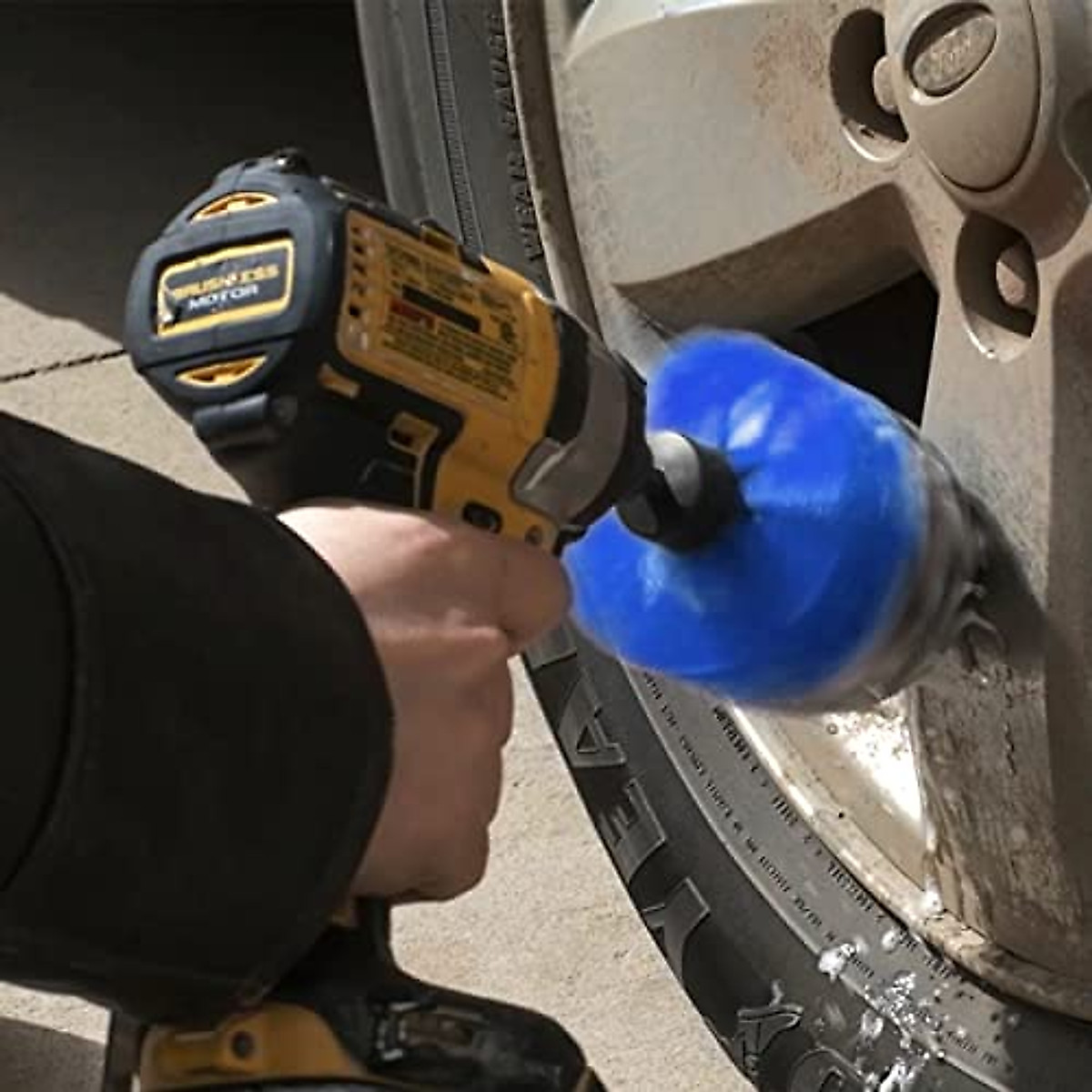 ABN 1/4in Drive Nylon Scrubber Drill Attachment Cleaning Brush 5pc Set with 1pc Extension - Blue Medium Bristle