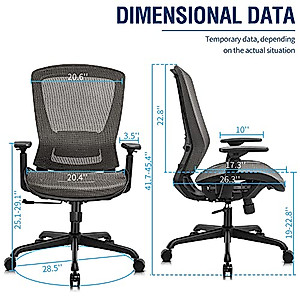 ELABEST Mesh Office Chair,Ergonomic Computer Desk Chair,Sturdy Task Chair- Adjustable Lumbar Support & Armrests,Tilt Function,Comfort Wide Seat,Swivel Home Office Chair (ELATASK, Grey)