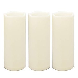 Large Outdoor Waterproof White Flameless Candles with Timer Big Battery Operated Plastic LED Pillar Candles for Garden Patio Home Wedding Party Decorations Flickering Electric Lights 3”x8” 3 Pack