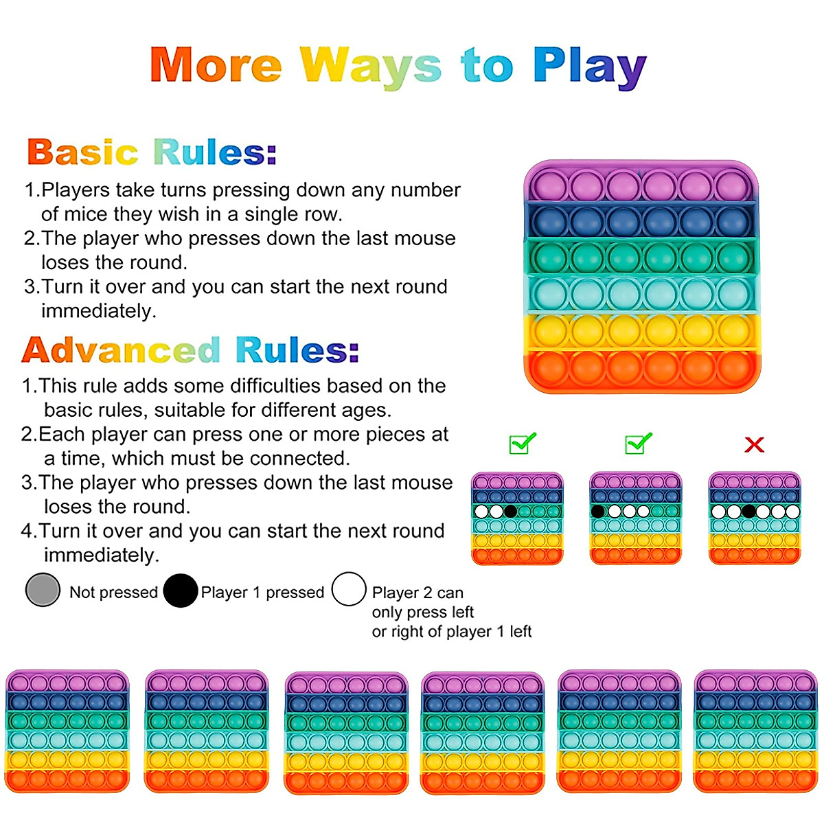 Genovega 6 Packs Fidget Toys Gifts for Boys Girls Kids, Classroom Tools Aids Push Bubble Sensory Party Grade Group Preschool Graduation Favors Instruction Learning Game Rainbow Square Bulk