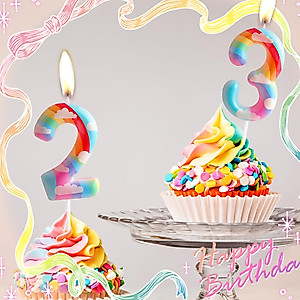 5th Birthday Candles Number 5 Pink Rainbow Birthday Party Cloud Rainbow Theme Adorable Design for Baby Girl Boy Birthday Cake Topper, Graduation Celebration Anniversary Wedding Decorations