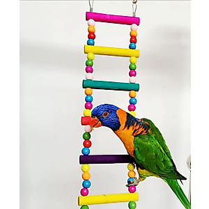Bird Ladder Bridge, Parrot Toys Rainbow Swing Bridge Hammock Natural Raw Wood, Macaws Parakeets Lovebirds Chameleon Hamster for Training (32 Inch)
