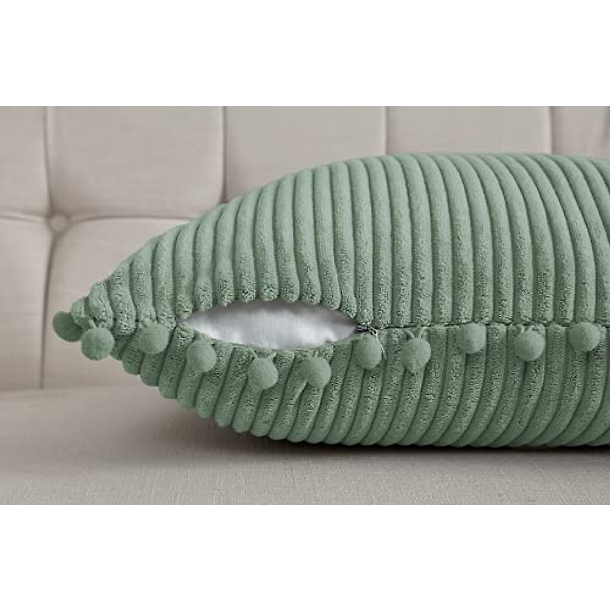 Pack of 2 LEISROUL Decorative Throw Pillow Covers with Cute Pompoms,Boho Accent Pillows for Bedroom and Living Room (Mint, 18" 18")