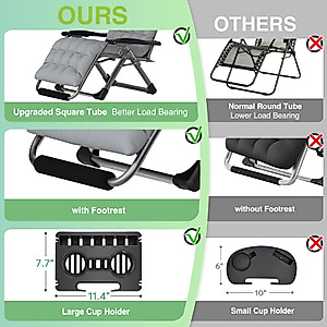 Suteck Zero Gravity Chair, XL 29in Lounge Chair Anti Gravity Chair w/Removable Cushion, Reclining Patio Chairs with Upgraded Lock, Pillow and Footrest, Folding Patio Recliner for Indoor Outdoor