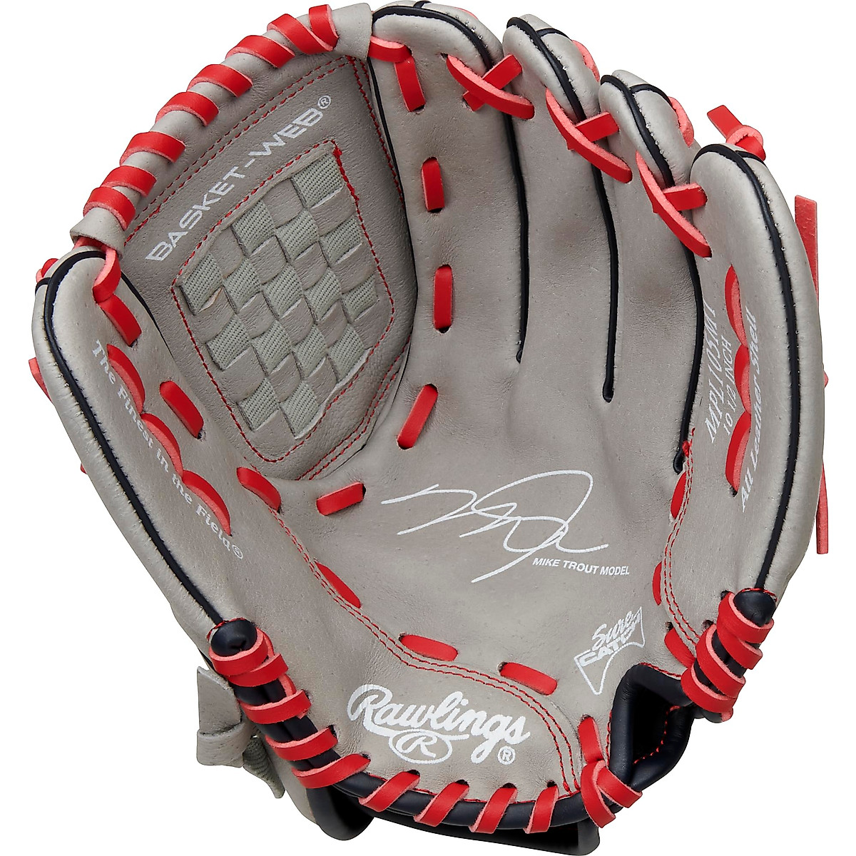 Rawlings | MARK OF A PRO LITE Youth Baseball Glove | Right Hand Throw | 10.5" - Basket Web | Mike Trout Model - Grey/Red/Navy