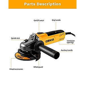DEKOPRO 110V Angle Grinder, 4-1/2" Max. Wheel Dia., 7.5A Grinders Power Tools, 12000RPM No Load Speed, 1 Grinding Wheel, Grinder Tool for Grinding, Sanding, Wire Brushing or Abrasive Cutting-Off